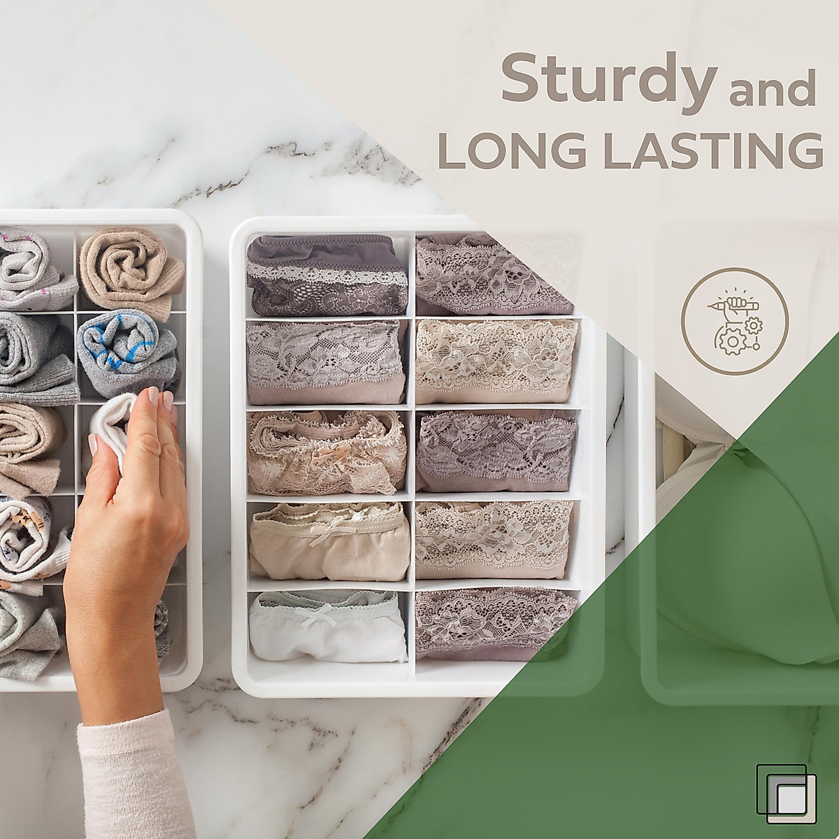 Uncluttered Designs Adjustable Drawer Dividers — Customizable Organization for Utility & Junk Drawers — Storage Solution for Kitchen and Office (White, 3 Pack)