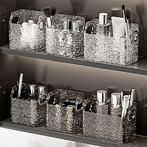 Bathroom Vanity Tray, Makeup Organiser, Skincare Organiser Beauty Caddy Storage Box for Dresser & Bathroom, Decorative Dresser Tray, Vanity Organiser with 1 Movable Inner Case, Clear/Grey