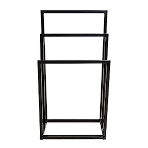 TSLY Metal Towel Rack 3 Bars Freestanding Drying Shelf 3 Tier Storage Organizer Washcloths Holder for Bathroom (Black)