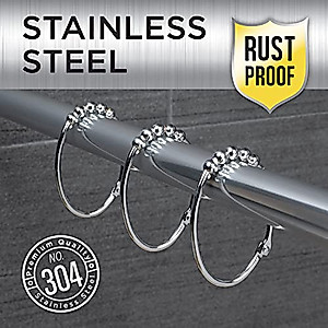 Zenna Home Rustproof Stainless Steel Oval Roller Shower Rings, Set of 12, Chrome