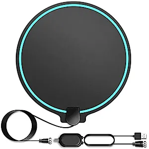 Digital HDTV Antenna Long Range 380 Miles Indoor Amplified Signal Booster Support 4K 1080P UHF VHF FM Local Channels with 13.4ft Coax Cable and USB Power Adapter