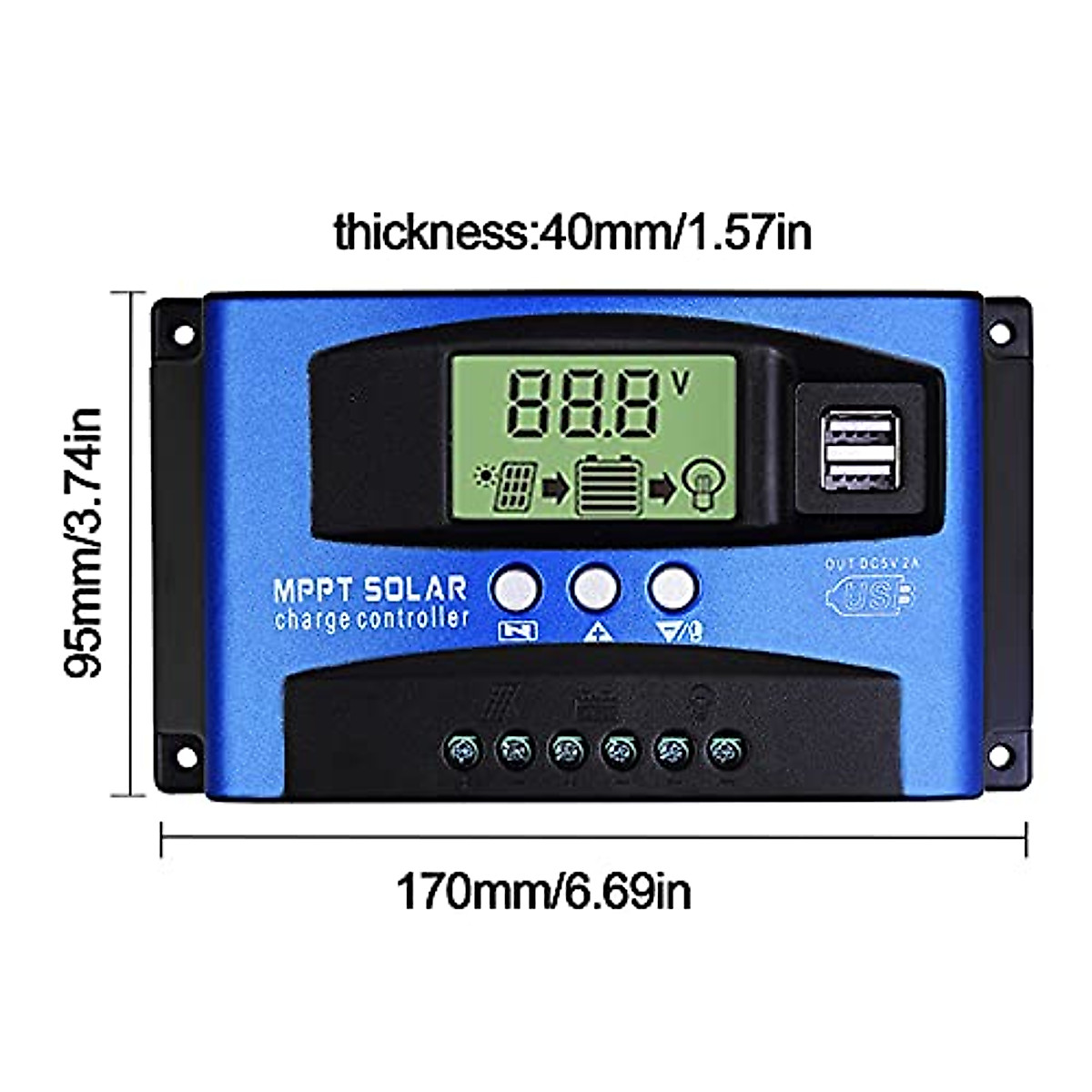 100A MPPT 36V/48V/60V Solar Charge Controller with LCD Display, Multiple Load Control Modes Dual USB MPPT Multi-Function LCD Displays Solar Charge Controller