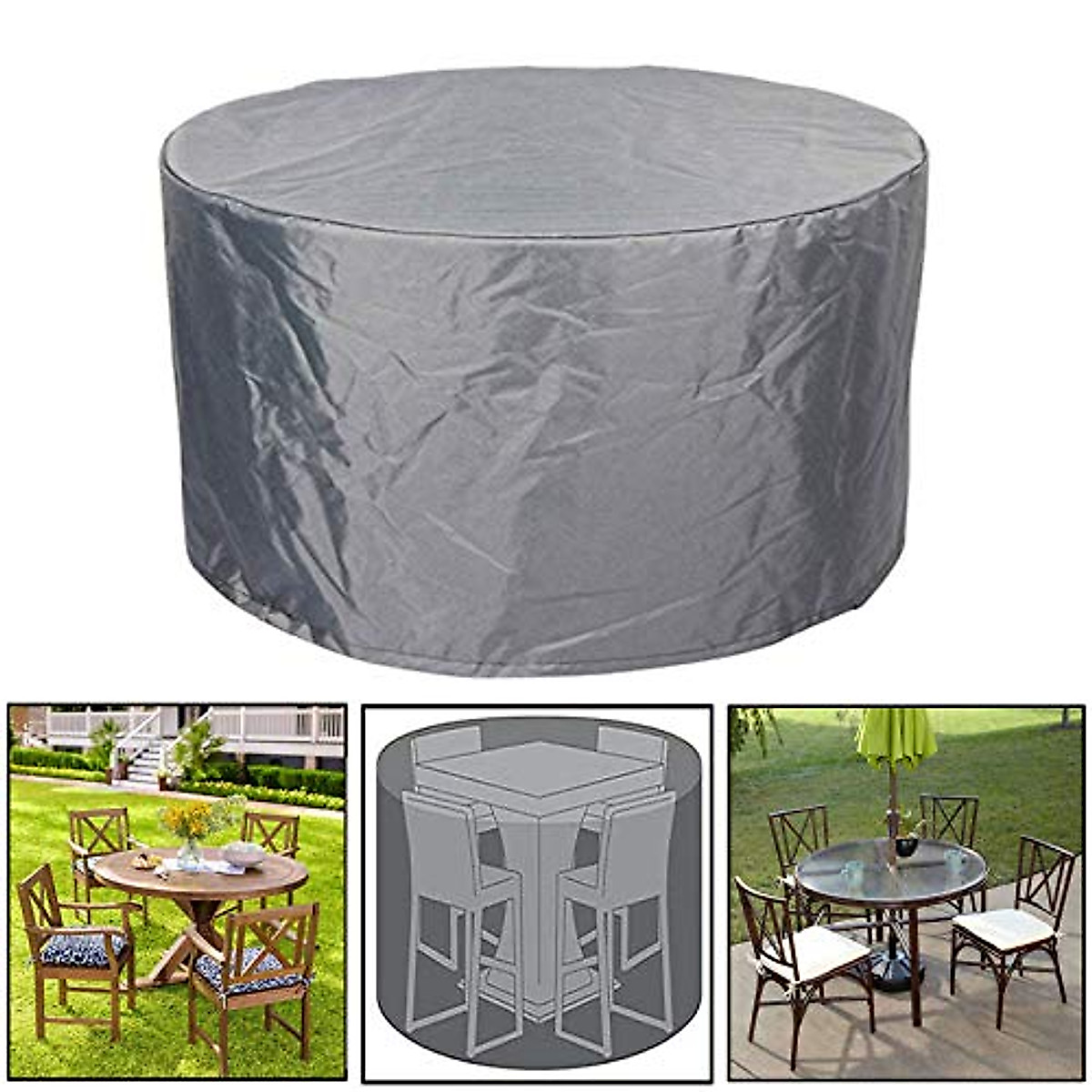 QIAOH Garden Furniture Covers Round 128x38in, Garden Table Cover, 420D Heavy Duty Protection Waterproof Windproof Weatherproof & Anti-UV Outdoor Patio Circular Table Cover, Patio Furniture Cover