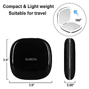 deweisn Compact Mirror, Lighted Travel Makeup Mirror with 1X/10X Magnifying Double Sided Dimmable Portable Pocket Mirror for Handbag, USB Charging(Black)