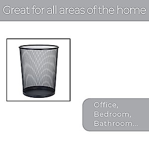 Smart Design Steel Mesh Waste Basket - Easy to Clean Design - Garbage, Paper Clutter, Metal Wire Trash Can Bin, Bathroom, Bedroom, Home and Office - 11.75 x 13.75 Inch - Black