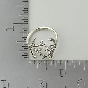 FashionJunkie4Life Sterling Silver Adjustable Textured Antler Ring, One Size, Deer Elk Moose Hunting