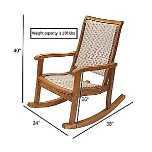 Outdoor Interiors All-Weather Breathable Wicher Eucalyptus Wood Rocking Chair for Decks, Patios, and Porches, Ash Brown