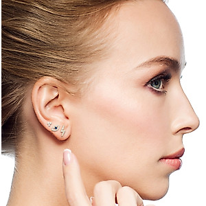 Solid 14k Gold Mini Lotus Cubic Zirconia Studs, Trefoil Trinity Triple Cluster Minimalist Earrings (White Gold)