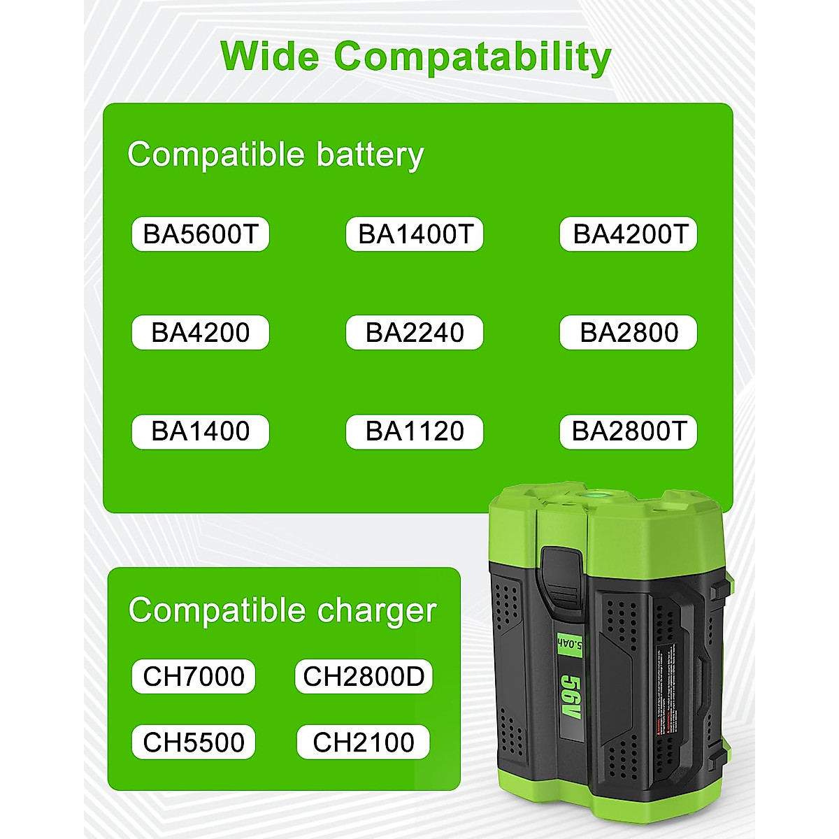 ULATI 56V 5.0Ah Replacement for EGO Battery Compatible with EGO 56V Batttery BA2800 BA4200 BA1400 Replacement Battery Compatible with EGO 56V Power Tools Lawn Mower Leaf Blower Chainsaw (Black)