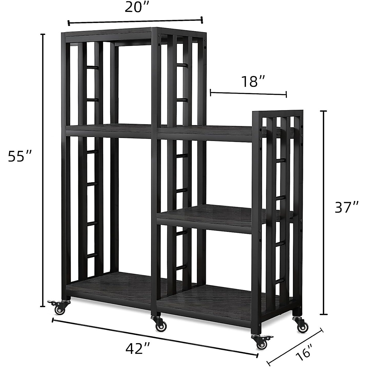 6-Tier Kitchen Bakers Rack Storage Shelf with Wheels, Utility Plant Stand/ Mini Fridge & Microwave Oven Stand Table, Coffee Bar, Adjustable Kitchen Shelves Freestadning for Home Office Patio