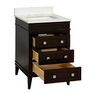 Eleanor 24-inch Bathroom Vanity (Quartz/Chocolate): Includes Chocolate Cabinet with Stunning Quartz Countertop and White Ceramic Sink