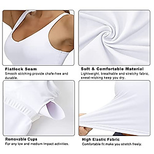 Women’s Longline Sports Bra Wirefree Padded Medium Support Yoga Bras Gym Running Workout Tank Tops (White, Small)