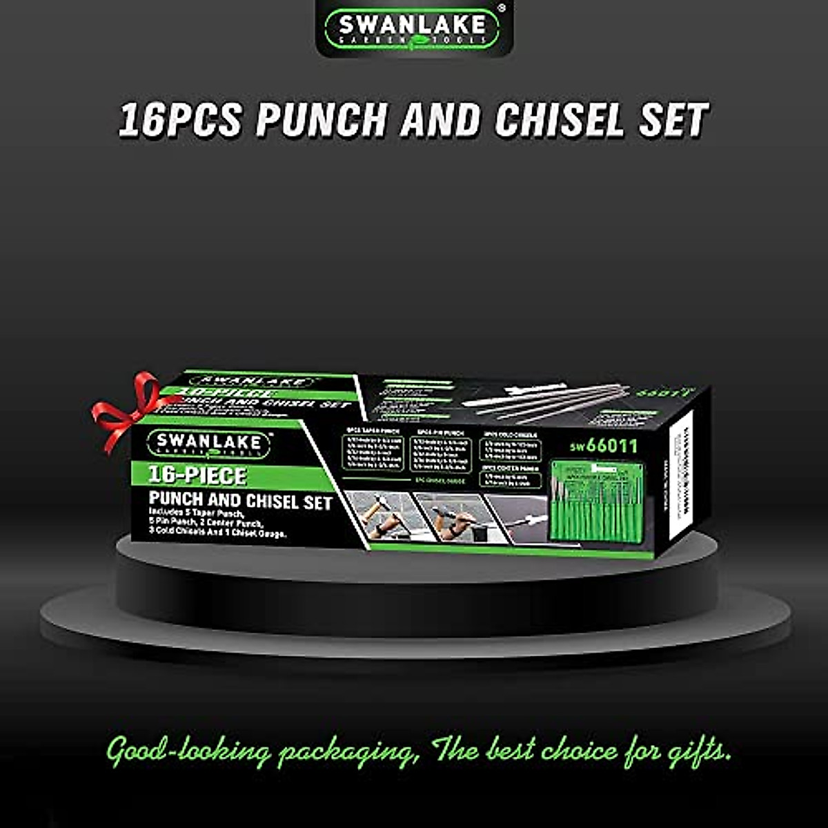 SWANLAKE Punch and Chisel Set, Including Taper Punch, Cold Chisels, Pin Punch, Center Punch (16pcs)