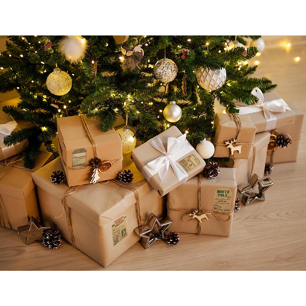 Natural Kraft from Santa Claus Stickers, 2” x 3” Inch Christmas Gift Tags 100 Total Labels