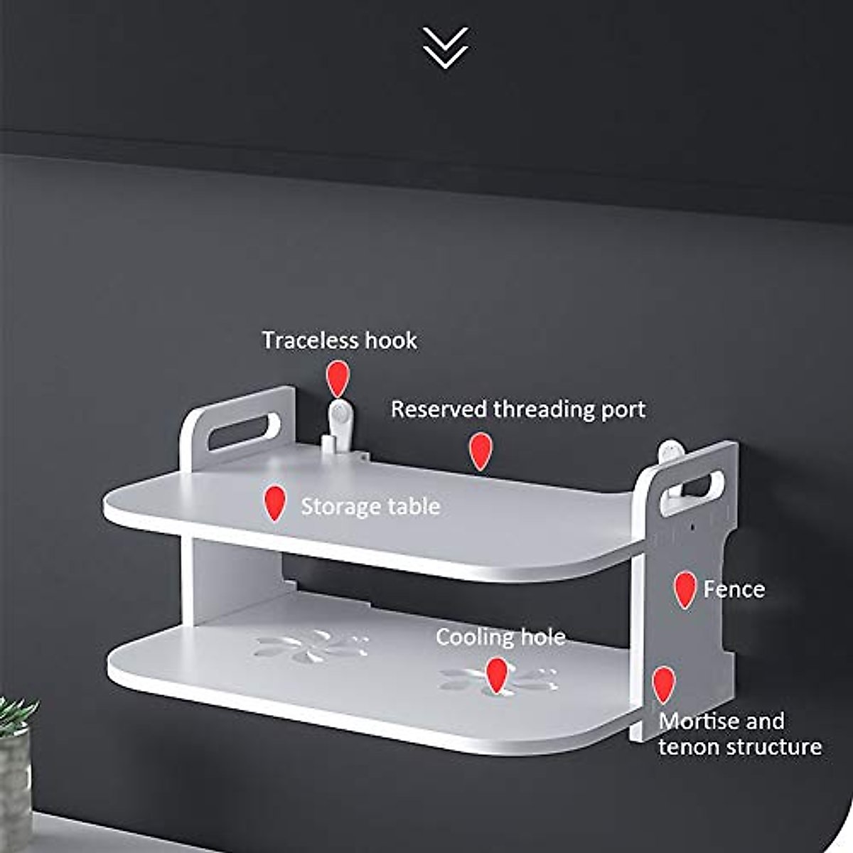 Denpetec Floating Shelf for TV Components,TV Box Shelf Thick DVD Player, Wall Hanging Shelf Punching-Free Storage Rack Floating Shelf for Set-Top Box Router Game Consoles for Home