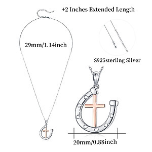 MEDWISE Faith Cross Horseshoe Necklace Gifts for Women Cowgirl Sterling Silver Horseshoe Pendant Necklace Jewelry for Horse Lover Birthday Christmas Gifts