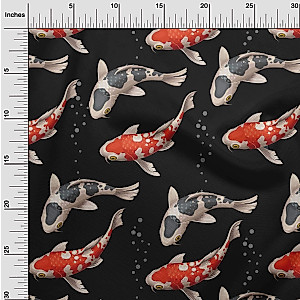 oneOone Cotton Cambric Black Fabric Bubbles & Koi Fish Ocean Sewing Material Print Fabric by The Yard 56 Inch Wide