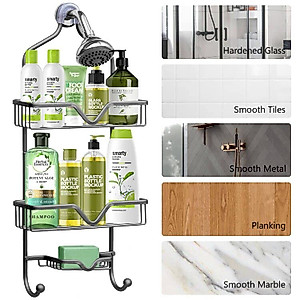 Lucalda Shower Caddy, Shower Caddy over Shower Head Bathroom Shower Hanging Caddy Aluminum, Hanging Shower Organizer over the Head Shower Rack, 2 Hooks Soap Shelf Gray, 25.2" × 10.6" × 4.3"