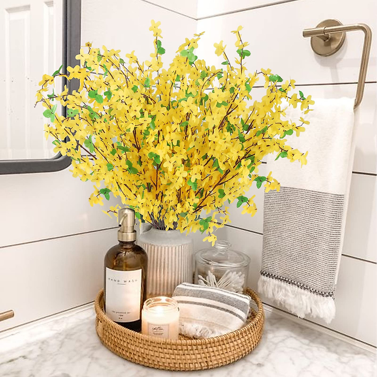 AILANDA 4 Bunches Artificial Flowers Outdoor Fake Plants Eucalyptus UV Resistant Faux Plastic Greenery with Purple Silk Rose Floral Arrangement for Home Garden Party Wedding Decoration