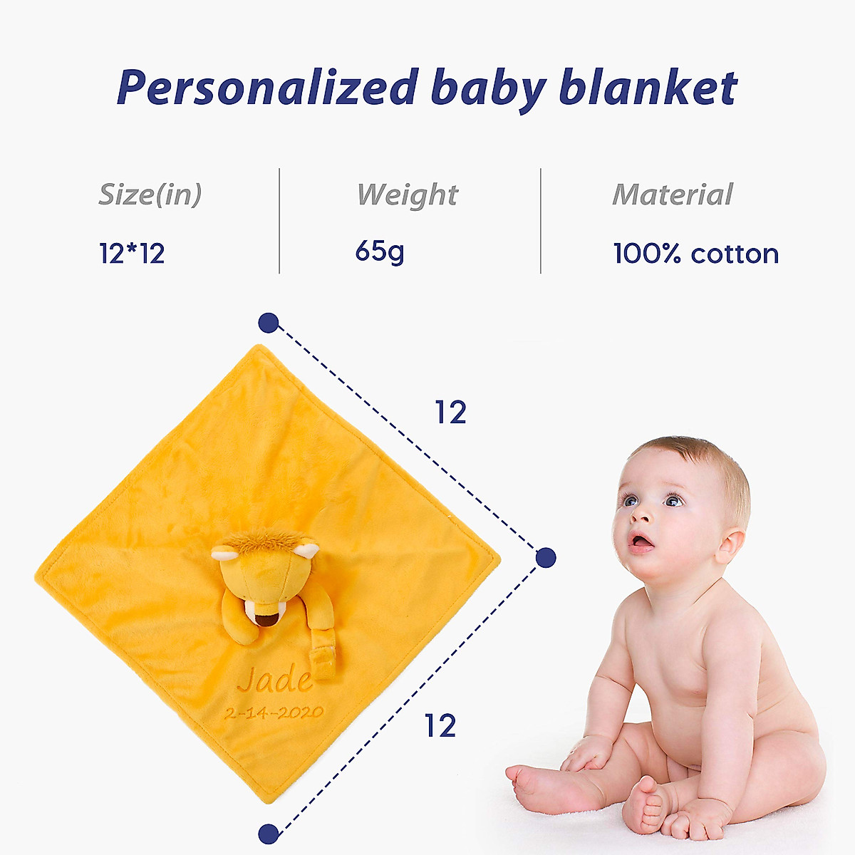 12 Inches Personalized Lion Lovey Soft Security Blanket with Custom Name Gift for Baby