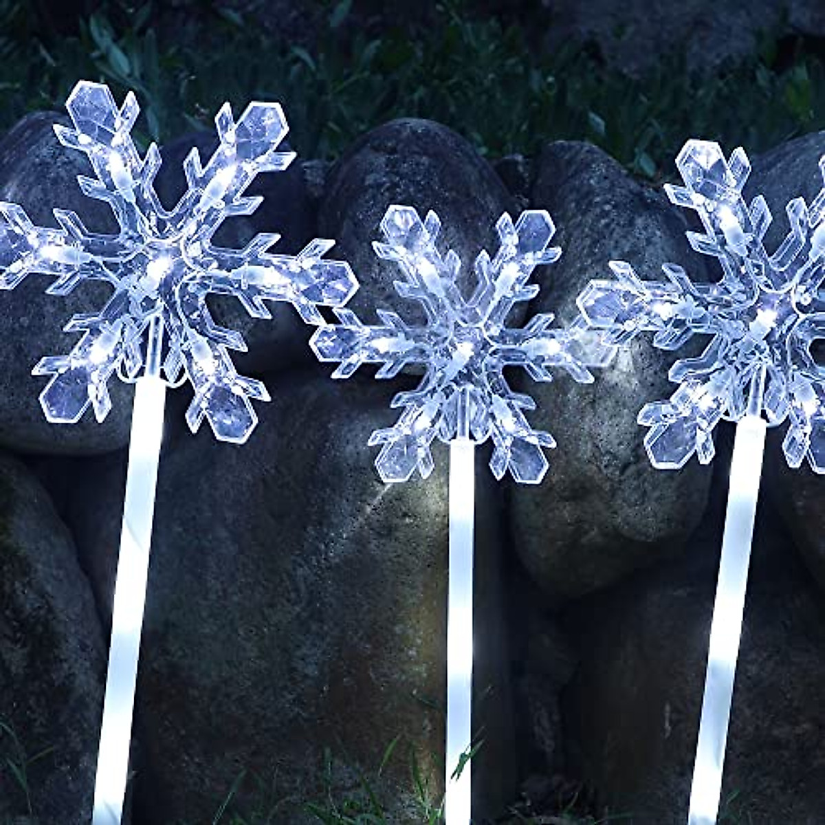 WATERGLIDE Set of 5 Snowflake Christmas Pathway Lights Outdoor, 9" x 23" Large Snowflake Lights Pathway Marker, Plug in Holiday Garden Decorative Lights with Stakes for Walkway Patio Yard Xmas Decor