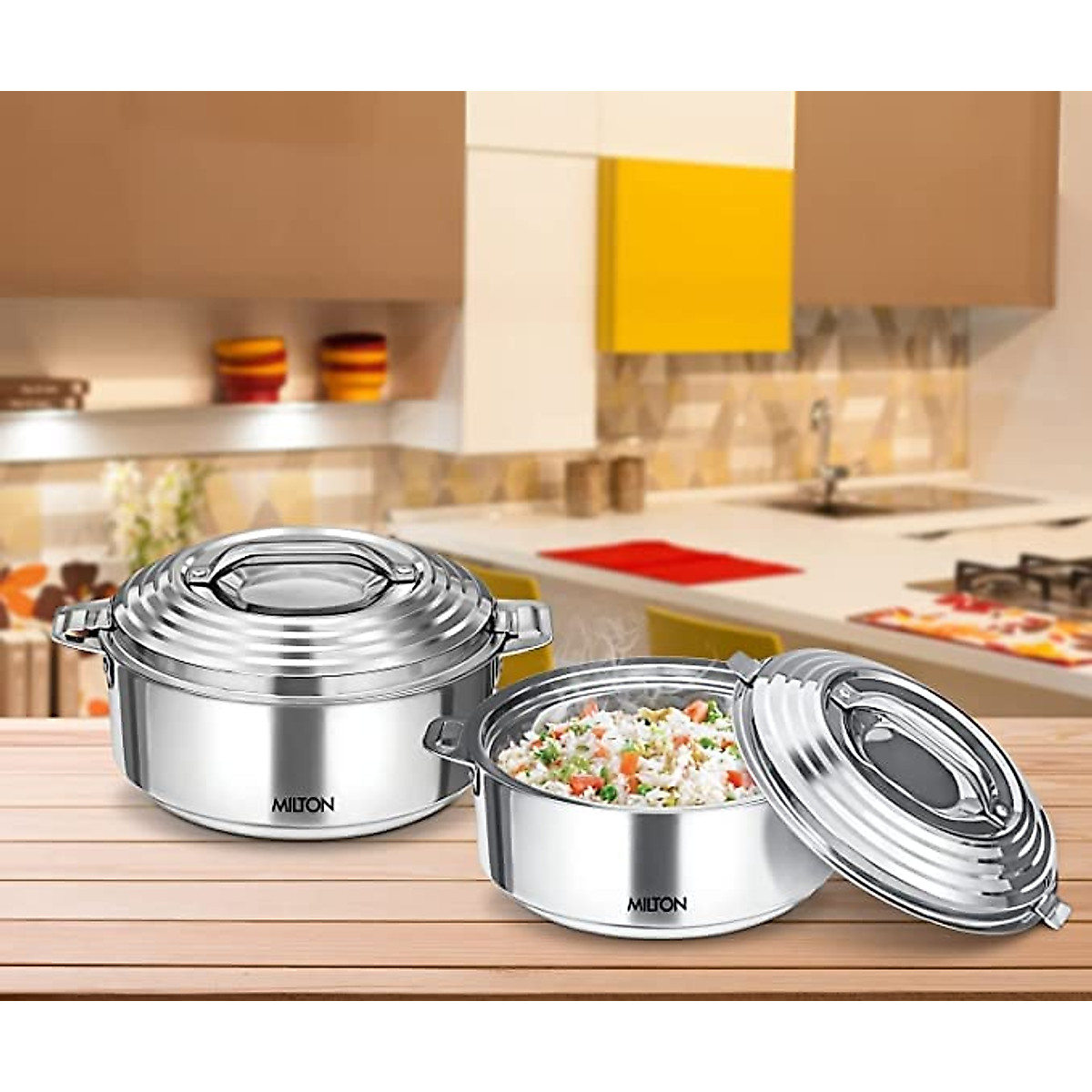 Milton Casserole for hot food, insulated stainless steel hot pot with lid, 84 oz (2500 ml) 2.6 qt, Serving box (bowl, dish) for food and roti Galaxia 2500 Food Warmer Cooler, Silver