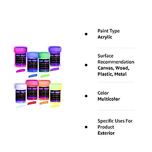 neon nights 2-IN-1 Glow In The Dark Acrylic Paint Set Glows in the Dark & under UV Blacklight - Set of 8 Self-Luminous Neon Paints for Halloween - German Premium Quality - 8 x 20 ml /