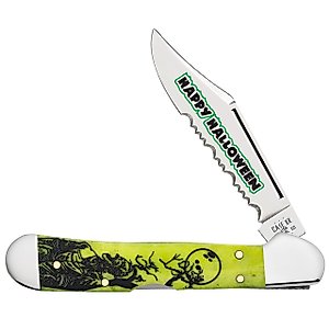 Case XX Knives Mini Copperlock Halloween Green Bone 10632 Serrated Pocket Knife