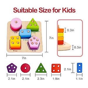 TOOKYLAND Wooden Geometric Shape Sorter - 21pcs Shape and Color Recognition Toy, Ages 2+