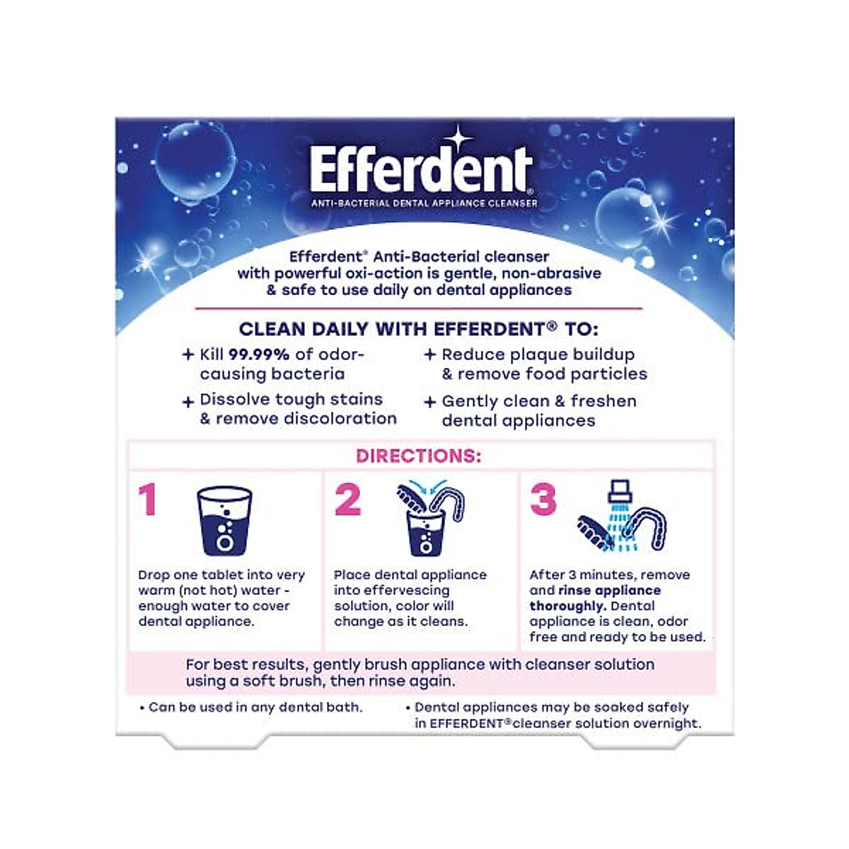 Efferdent Denture Cleanser Tablets, Complete Clean, Cleanser for Retainer and Dental Appliances, 44 Count, (Pack of 6)