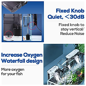 LAQUAL Aquarium Filter with Surface Skimmer, 10 Gallon Small Fish Tank Filter, 3-Layer Filtration, Adjustable Water Flow, Waterfall Design for Increasing Oxygen, Quiet & Efficient Hang on Back Filter
