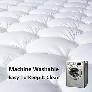 JURLYNE Mattress Pad Full XL Size, Quilted Fitted Mattress Cover, Pillow Top with Fluffy Breathable 5D & 7D Spiral Fiber Filling, Cooling Mattress Topper Cover, Protector, White