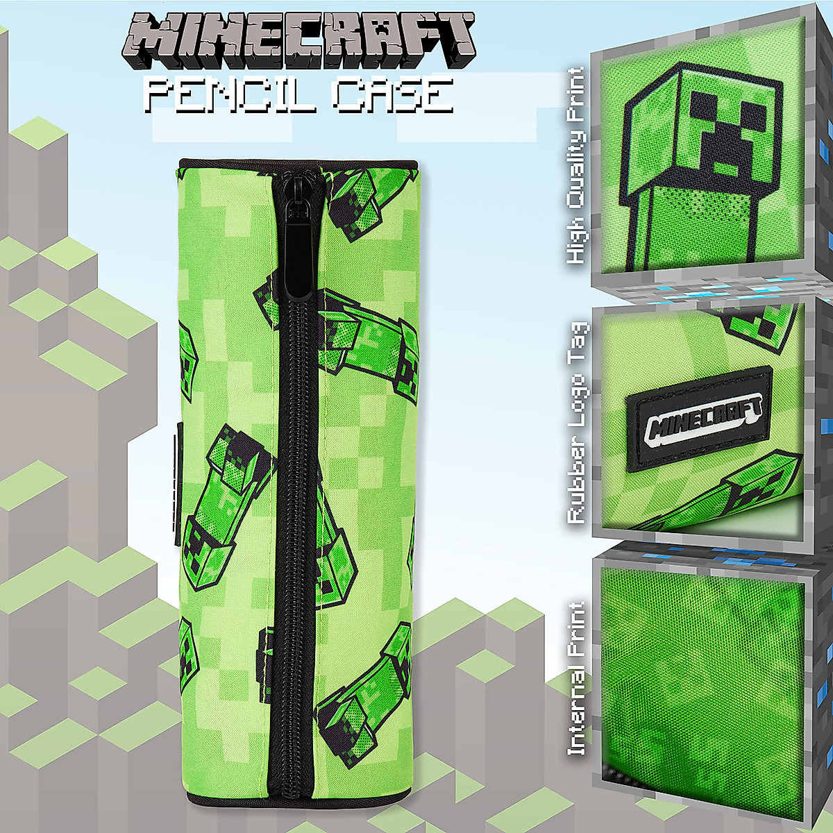 Minecraft Boy's Gamer School Pencil Case Round 22 cm Video Games Design Green