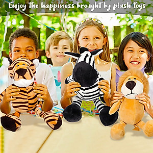 5 Pieces Safari Stuffed Animals Toy Set Includes Lions Tigers Elephants Zebras and Giraffes 11.8 inch Wild Animals Soft Realistic Jungle Animals Toys for Boys, Girls, Adults