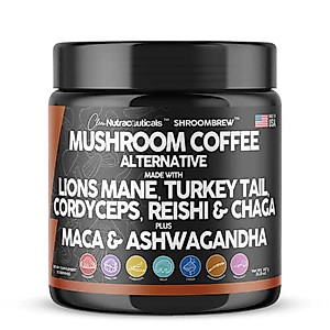 Clean Nutraceuticals Mushroom Coffee Alternative Mix - Maca Coffee with Lions Mane Mushroom, Cordyceps & Ashwagandha - Cacao Based with Maca Root, Turkey Tail, Chaga & Reishi Mushroom - USA Made