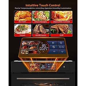 Single Wall Oven 24" Built-In Electric Ovens with 108 Smart Menus & 8 Cooking Modes, 2.5 Cu.Ft Convection Wall Oven, Led Touch Control, Air Fry Function, Stainless Steel, ETL Certified