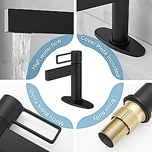 RUMOSE Black Bathroom Faucet Single Handle Bathroom Sink Faucet Basin Mixer Tap with 6 in Deck Plate for 1 & 3 Hole Waterfall Spout Bathroom Faucet Rv Lavatory Vessel Faucet, Brass, Matte Black