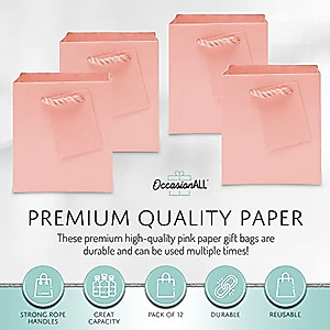 Pink Gift Bags - 12 Pack Mini Gift Bags with Handles, Extra Small Blush Paper Gift Wrap Totes for Bridal & Bachelorette Party Favors, Wedding Gifts, Girls Birthday Goodie Treat Bags, Bulk - 4x2.75x4.5