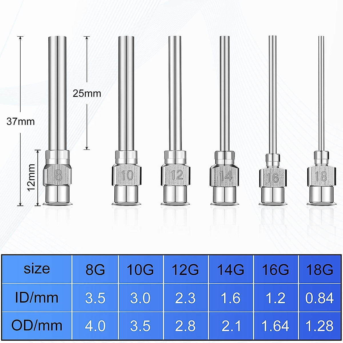 24 Pieces Dispensing Needle 1 Inch Stainless Steel Blunt Tip Luer Connector Stainless Steel Blunt Needles (8, 10, 12, 14, 16, 18 Gauge)