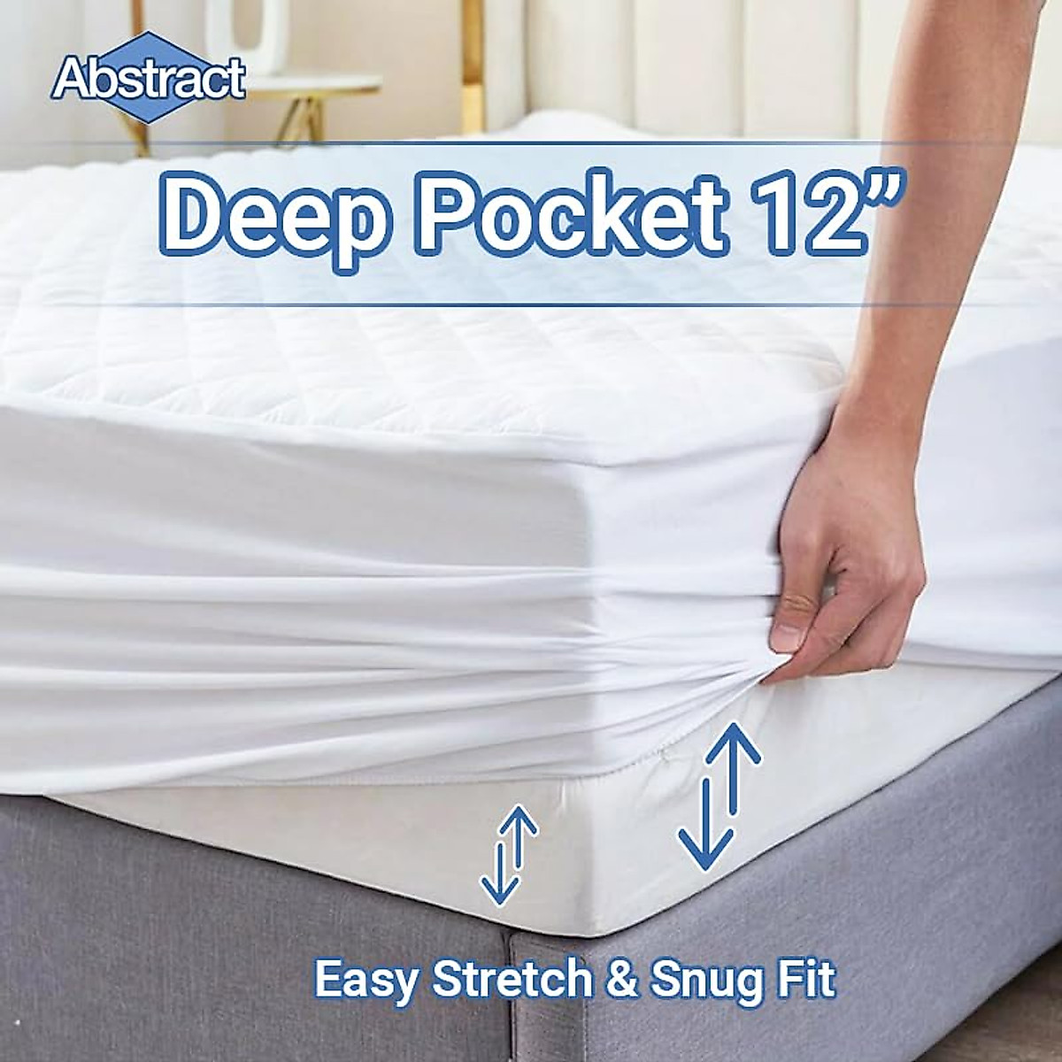 Abstract Mattress Pad - Quilted, Fitted Mattress Cover - Breathable Soft Cotton Cooling Mattress Protector for RV/Travel Trailer - Pillow Topper Bed Protector- 48"x75", White