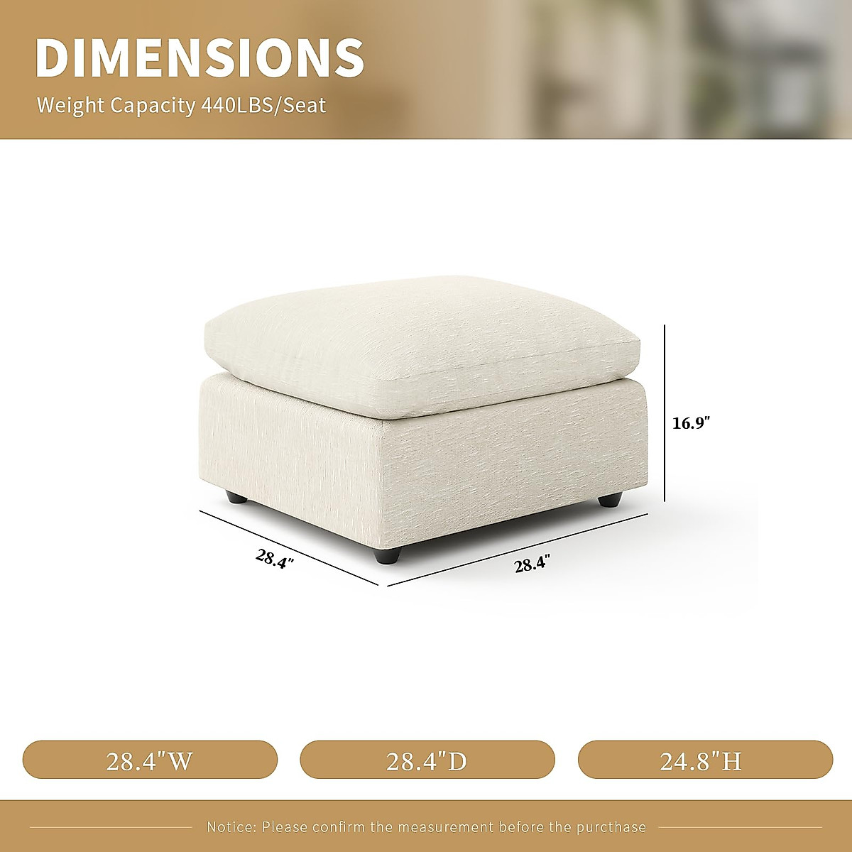 Gtilzria Ottonman,Down Fill Comfort Footrest,Cloud Modular Sectional Sofa for Living Room,Apartment,Office Beige