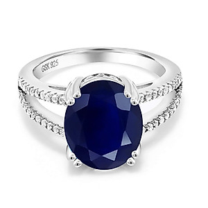 Gem Stone King 925 Sterling Silver Blue Sapphire Ring For Women (5.48 Cttw, Oval 12X10MM, Gemstone September Birthstone, Available In Size 5, 6, 7, 8, 9)