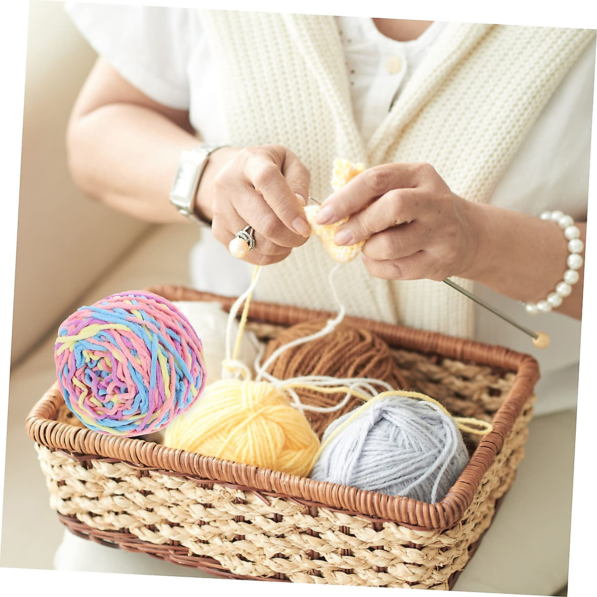 FAVOMOTO 2 Rolls Coarse Wool Convenient Crocheting Yarn Crochet Supplies Knitting Accessory Supple Crochet Yarn I Wanna Make a Rainbow Yarn Crochet Thread Polyester Multifunction