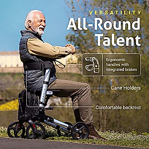 Helavo Foldable Rollator with Seat - Lightweight Aluminum Rolling Walker for Seniors and Adults