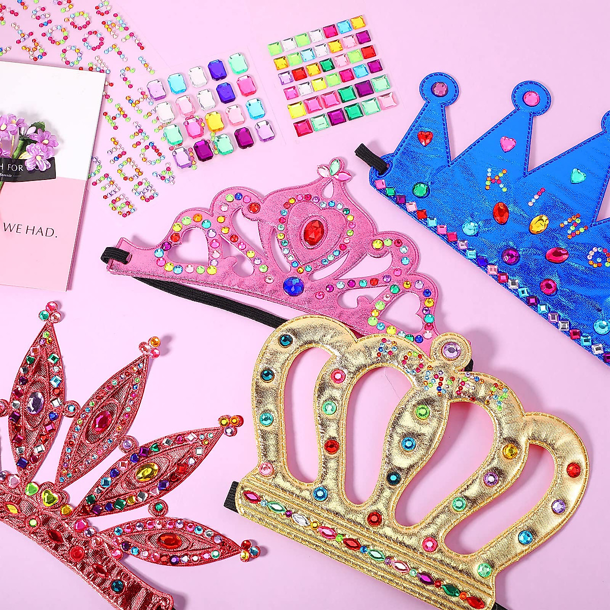 Honoson 24 Pieces Make Your Own Crowns Set Princess Party Favors DIY Tiaras Crown with Crystal Diamond Sticker for Kids Princess Party Supplies