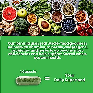 Paradise Earth's Blend Multivitamin, No Iron, One Daily Superfood, Stress & Energy Adaptogens, Probiotics for Gut Health, Immune Boosting Mushrooms, Non-GMO, Gluten Free, 60 Vegetarian Capsules