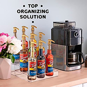 Acrylic Bottle Holder | Wine Display Riser | 9 Bottles, 3 Tier Rack | Bar Counter-Top Display Stand | Wine Rack Holder for Kitchen, Pantry, Fridge | Storage Organizer for Wine, Soda, Syrups and Beer