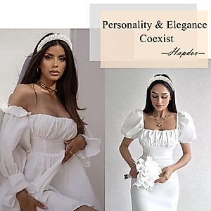 Hapdoo White Pearl Headbands for Women Girls, Cute Puffy Padded Headband with Faux Pearl for Wedding Bride Fashion, Wide Thick Beaded Bling Hairbands Hair Hoop Accessories for Birthday