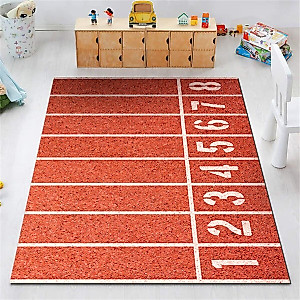 Athletic Field Rug Track Area Rugs Red Rug Sport Theme Decor Carpet Non-Slip for Kids Boy Playroom Bedroom Living Room Washable Floor Mat, 24 in X 36 in