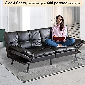 Opoiar Convertible Bed Faux Leather Couch Black Memory Foam Sleeper Sofa Small Folding Loveseat Futon Sets for Compact Living Room, Sofabed